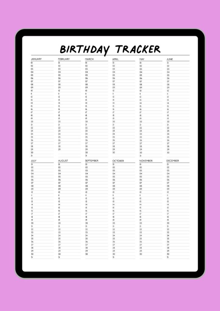 Free Birthday Tracker Printable - Never Miss a Special Day Again ...